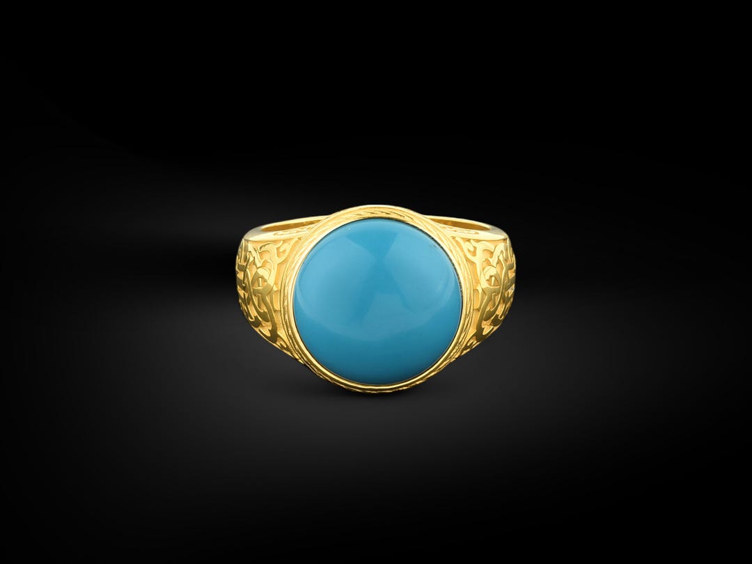 Mens Turquoise Stone 14k Golld Ring, Mens Statement Solid Gold Ring ...