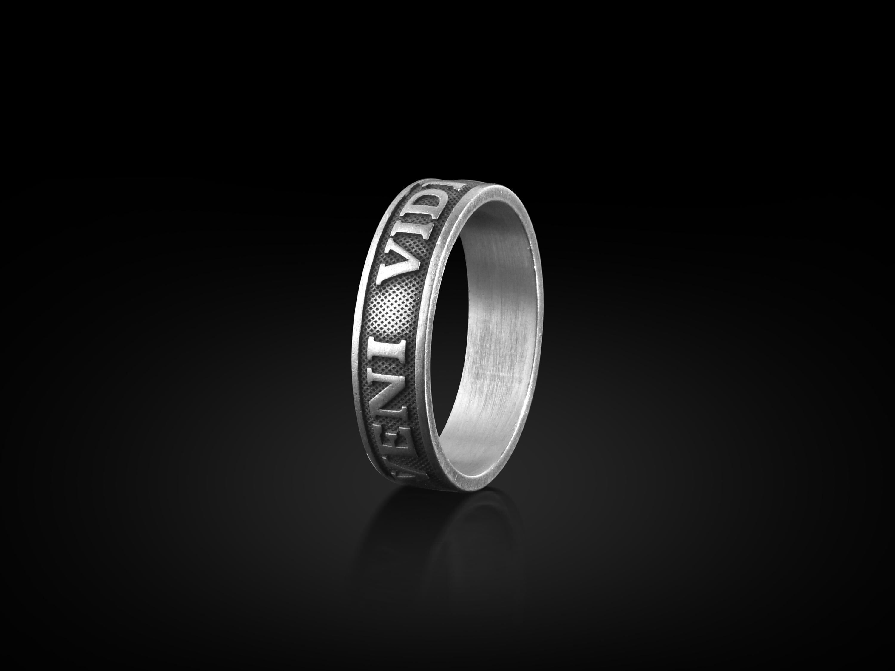 Veni Vidi Vici Sterling Silver Band Ring for Men, Handmade Caesar Ring ...