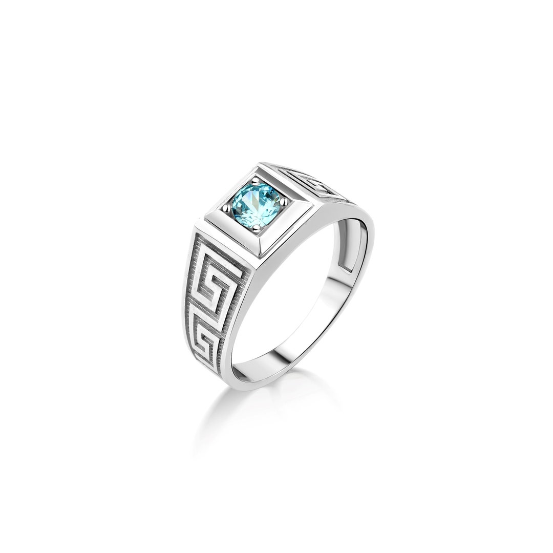 Mens Promise Blue Topaz Stone Ring for Men in Silver, Cool Mens ...