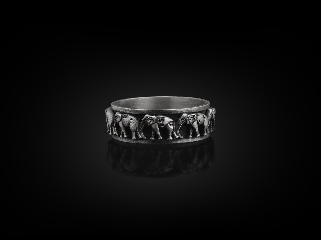 Elephants Handmade Sterling Silver Men Band Ring Elegant - Etsy