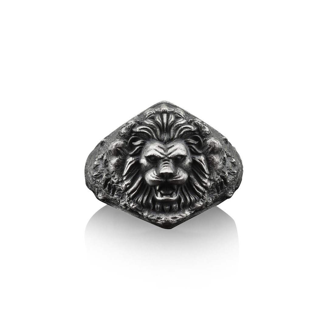 Male Lion Cool Mens Ring in Sterling Silver, Unusual Leo Ring for ...