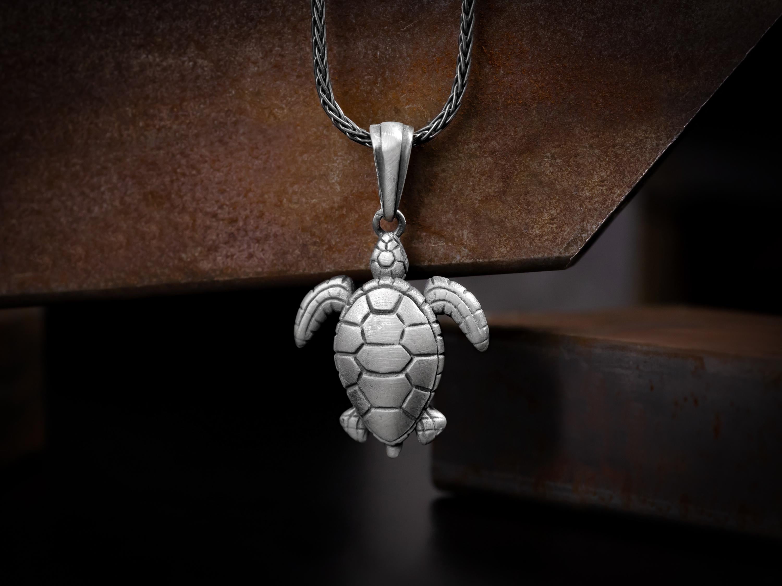 Sea Turtle Caretta Necklace Silver Pendant for Men or Women, Sterling ...