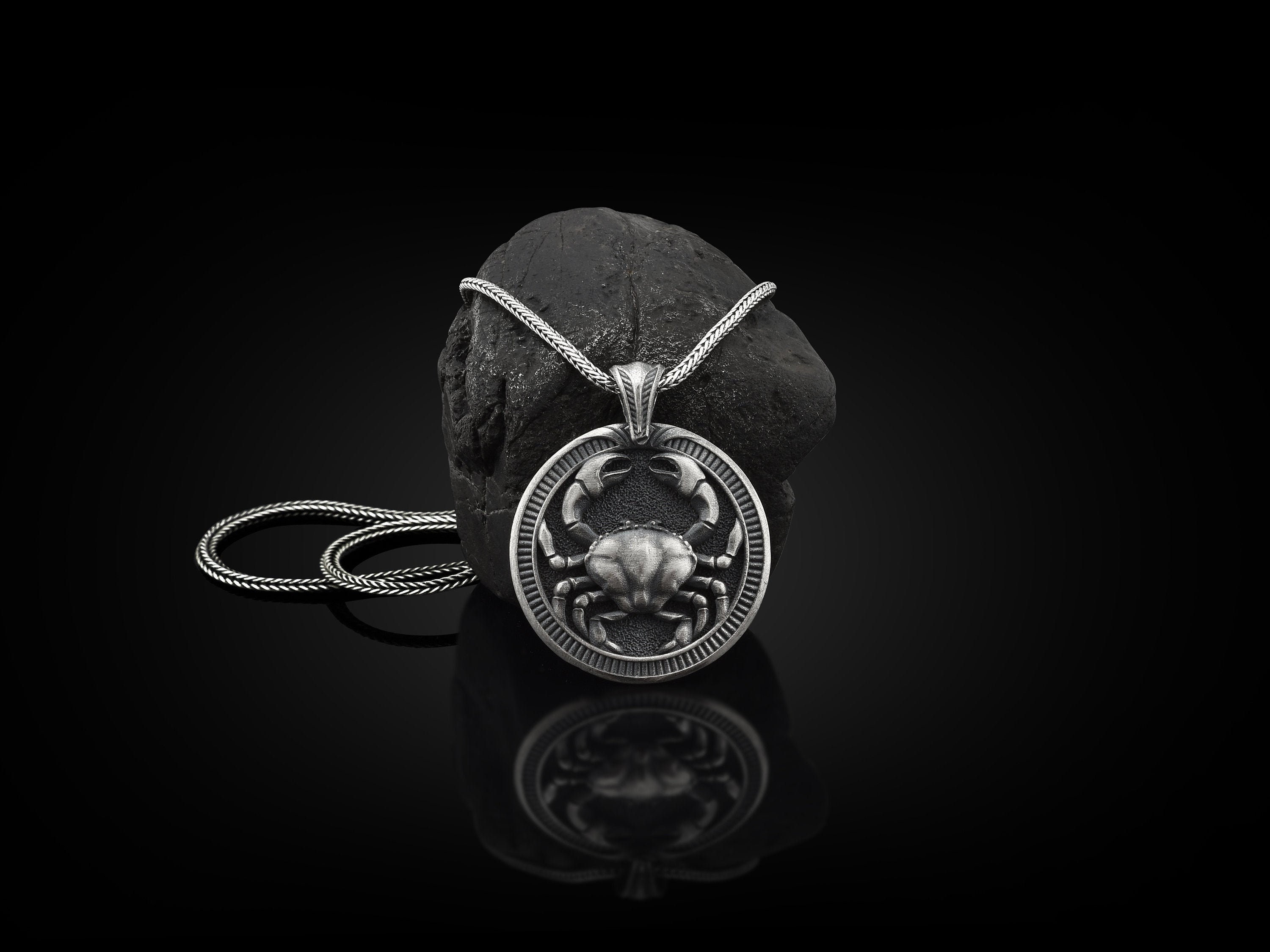 Cancer Handmade Sterling Silver Men Charm Necklace Cancer | Etsy