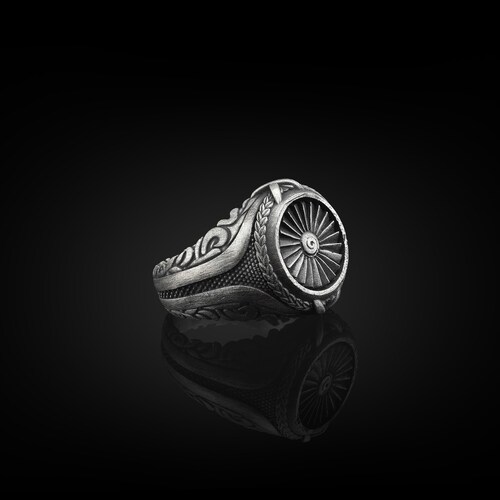 Plane Turbine Handmade Sterling Silver Men Signet Ring - Etsy