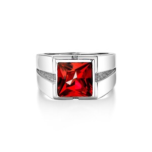 Red Ruby Silver Statement Gemstone Ring for Men, Clear Ruby Mens ...