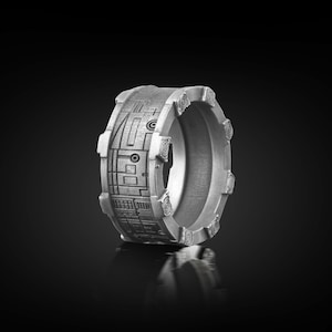 Cyberpunk Futuristic Weddşng Ring for Men in Silver, Goth Engagement ...