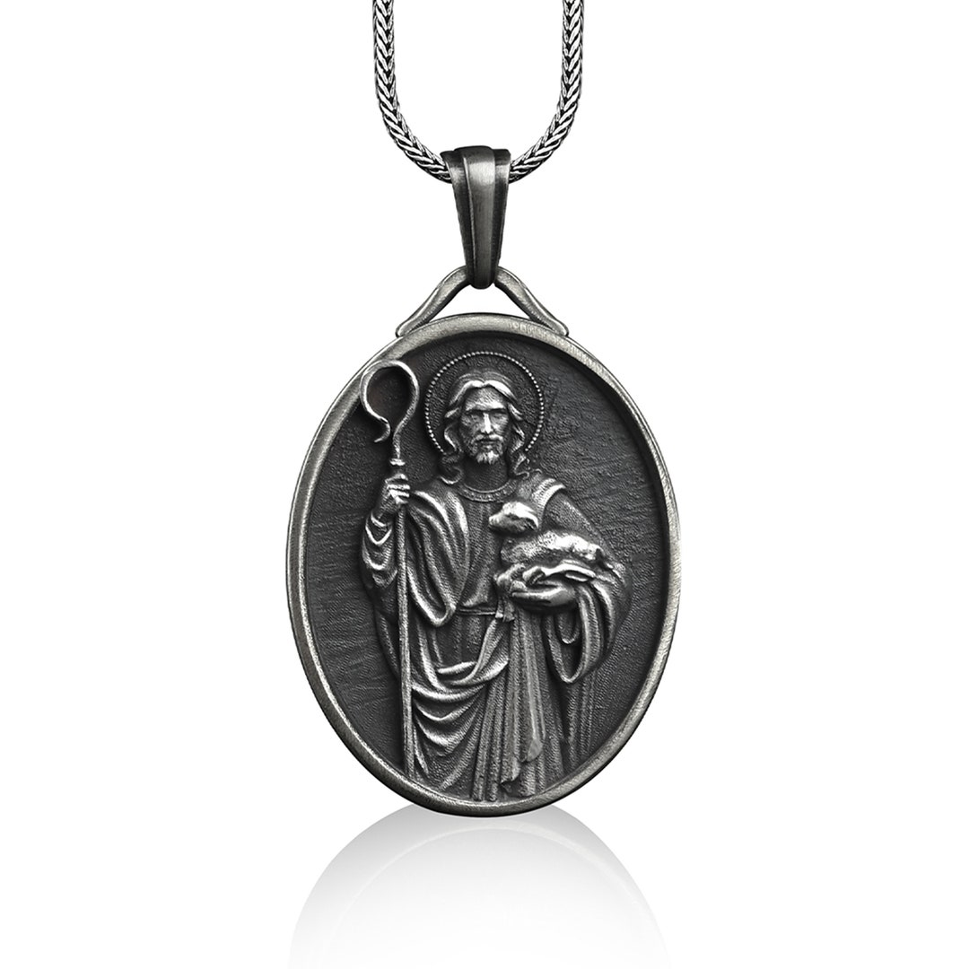 Good Shepherd Jesus Medal Necklace in Silver, Personalized Religious ...