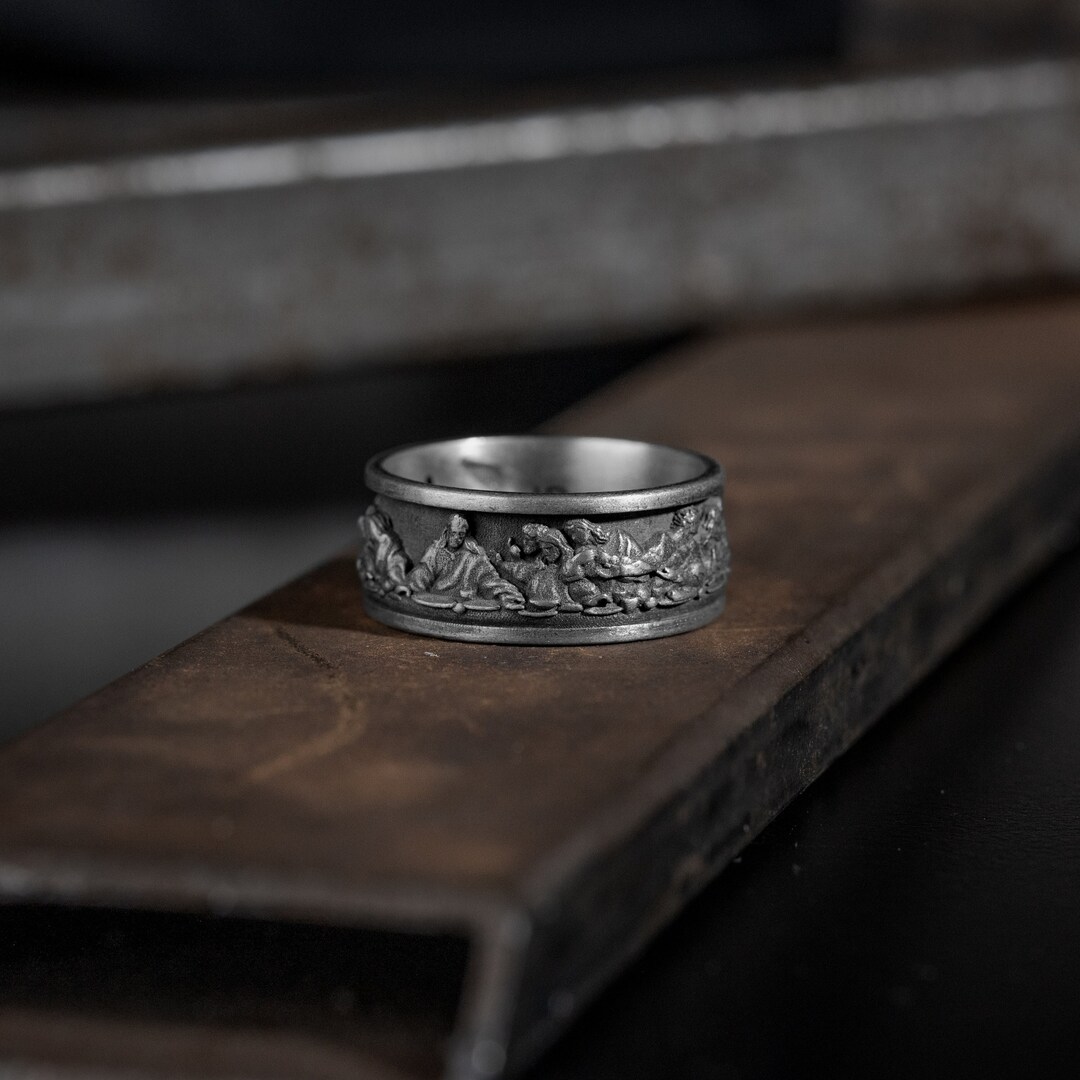 Last Supper by Da Vinci Faith Silver Wedding Man Ring, Jesus and His ...