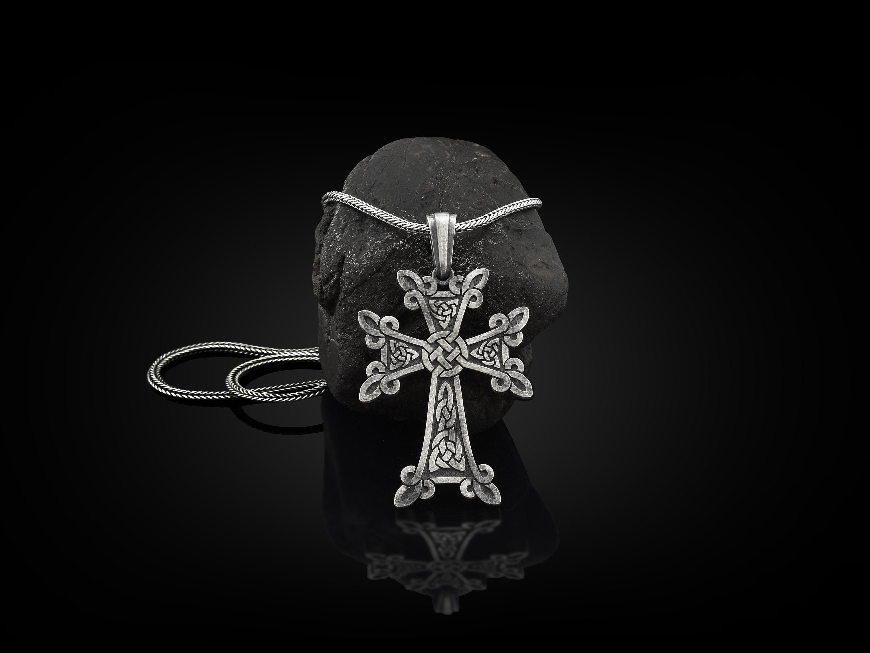 Celtic Cross Handmade Sterling Silver Men Charm Necklace | Etsy