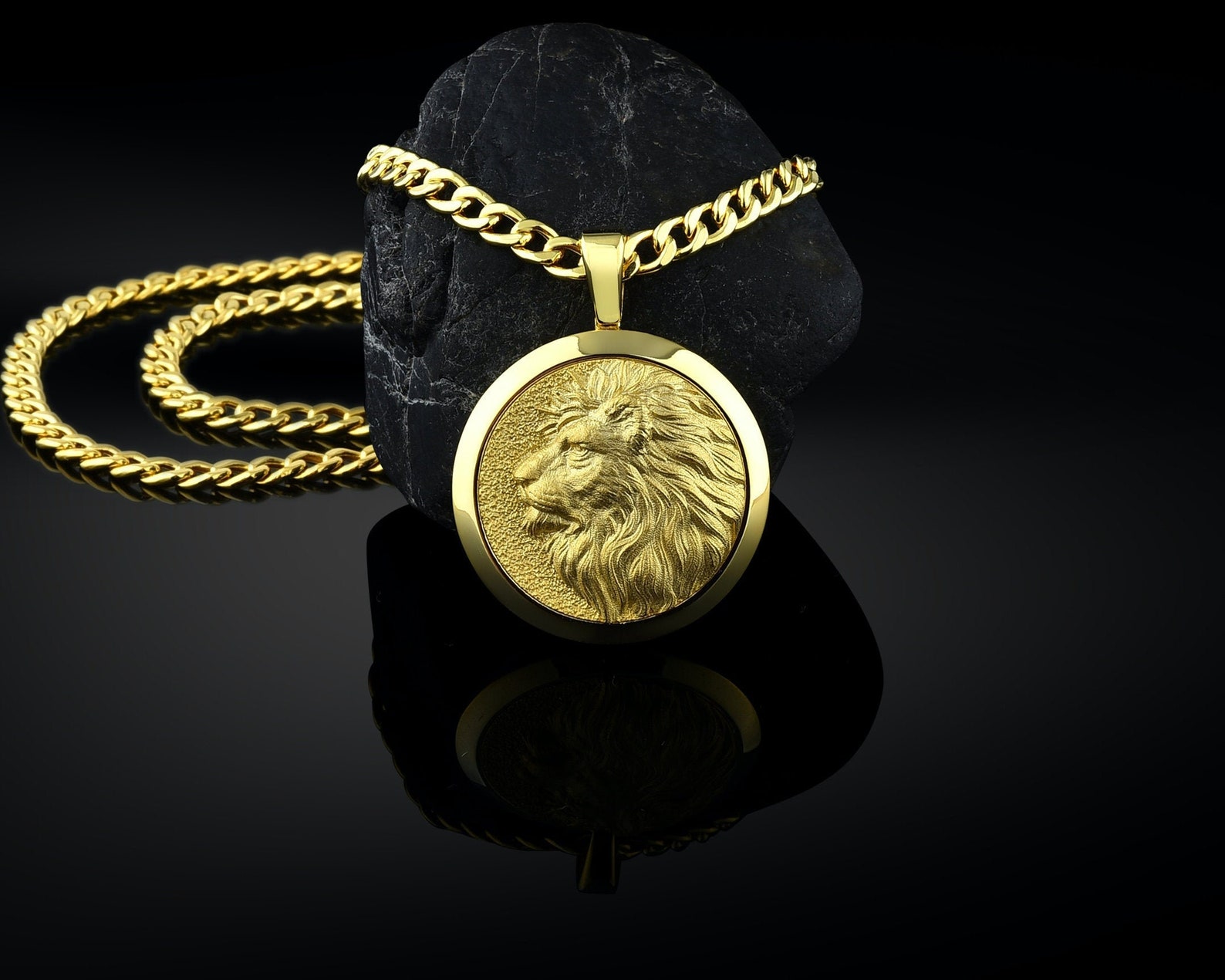 Personalized 14K Gold Lion Mens Necklace 18K Lion Gold | Etsy