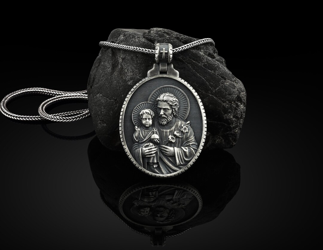 Saint Joseph Mens Necklace Saint Joseph Silver Pendant - Etsy