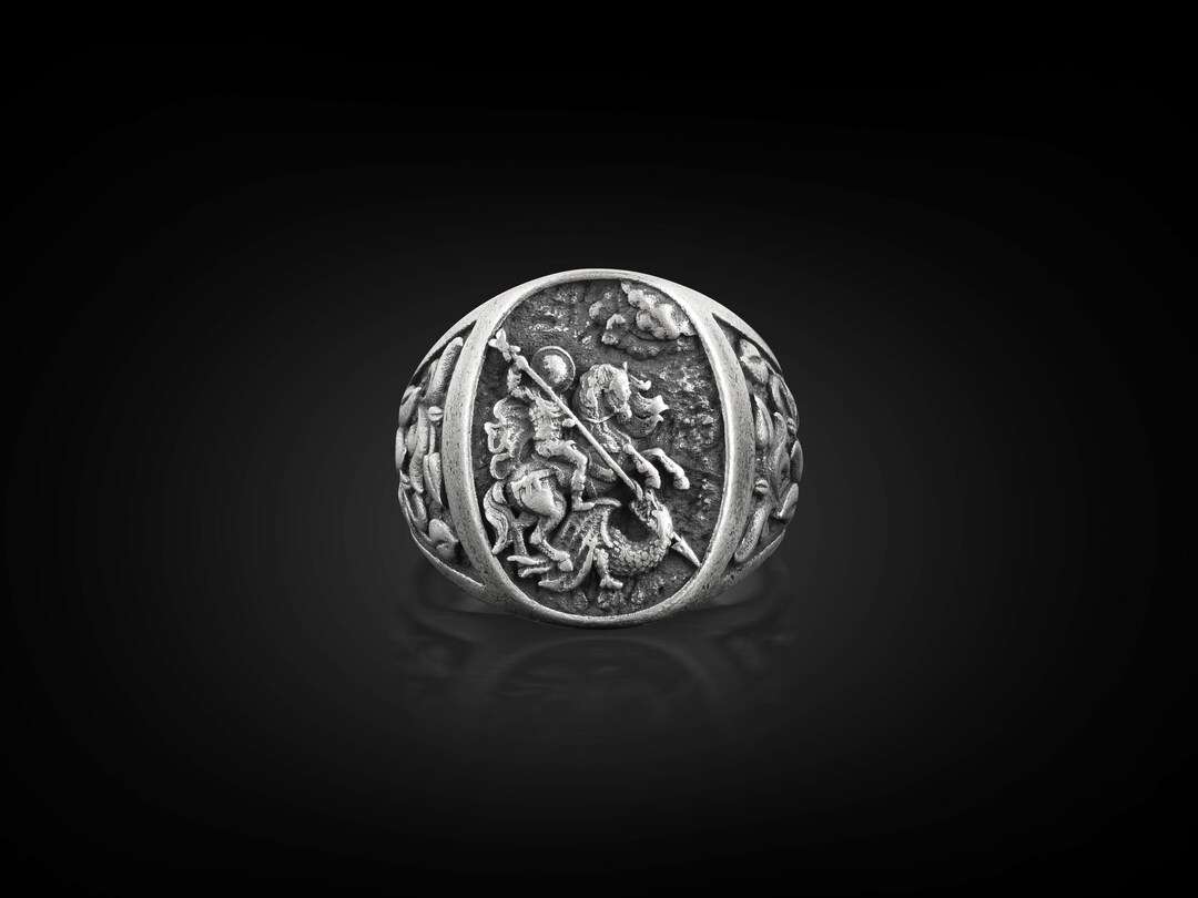 St Michael Oval Signet Ring Men, Archangel Saint Michael With Floral ...