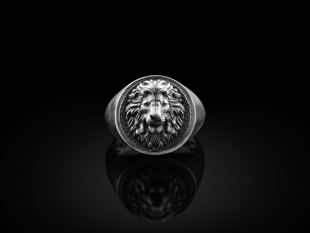 Lion Handmade Signet Ring, Sterling Silver Lion Pinky Men Ring, 3D Lion ...