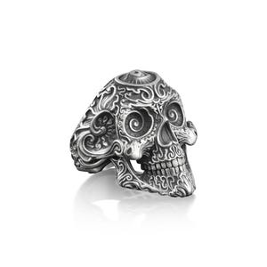 Skull With Spiral Eyes Ring for Men in Silver, Unique Gothic Men Ring ...