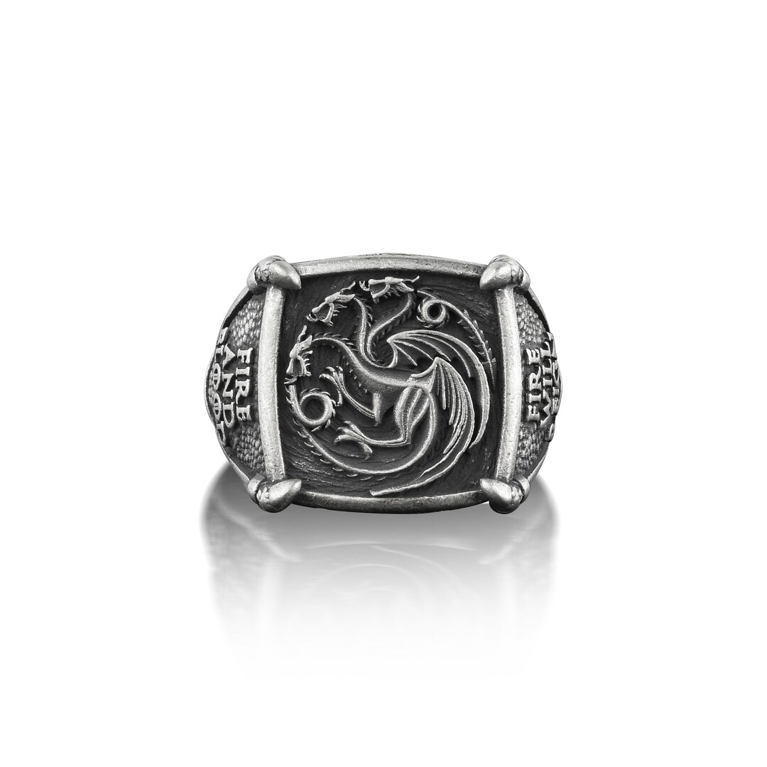 Mother of Dragons Targaryen Ring, Oxidized Engraved Signet Ring for Men ...