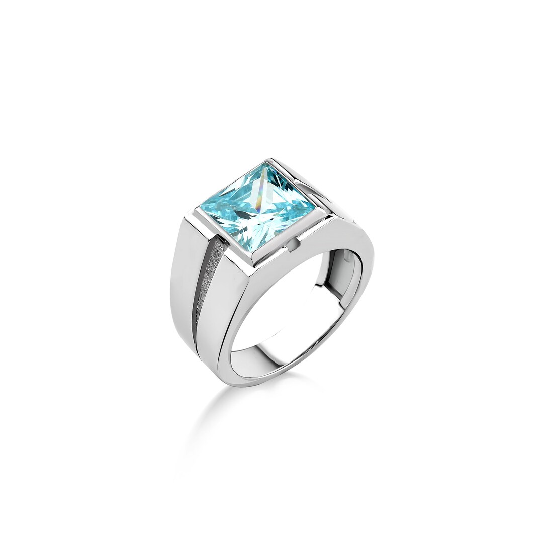 Blue Topaz Silver Statement Ring for Men, Clear Blue Topaz Mens ...