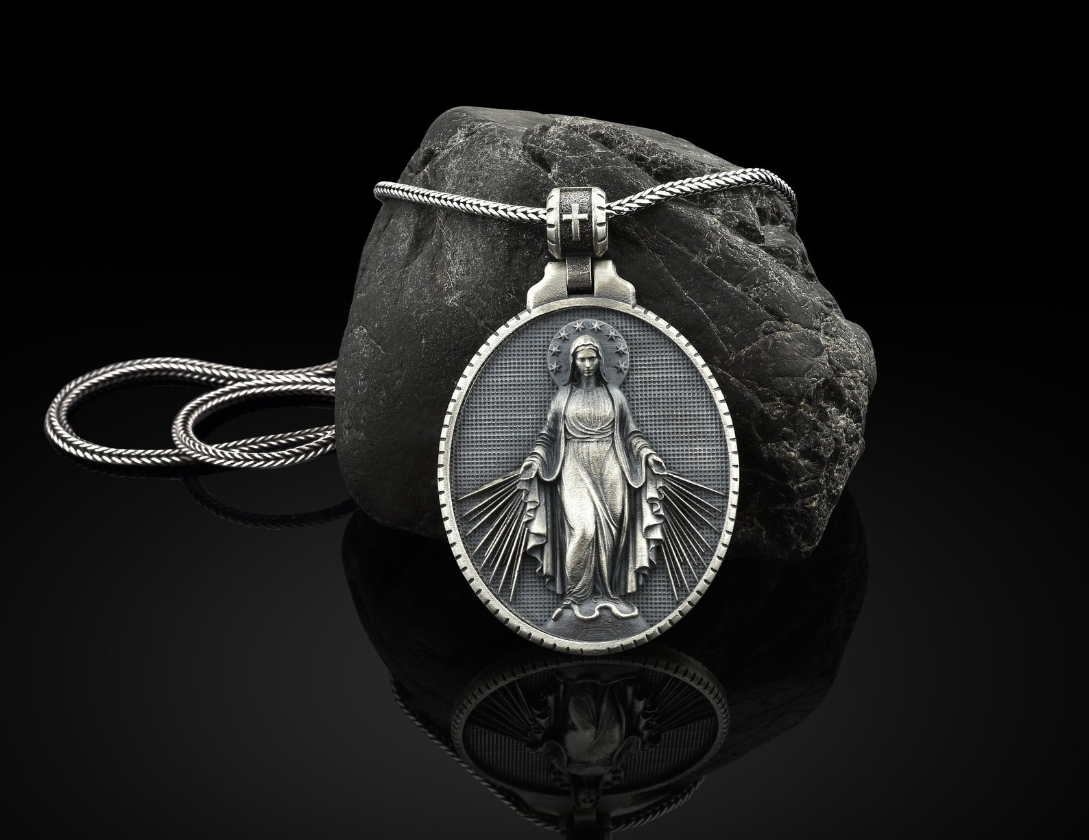 Silver Virgin Mary Men's Necklace Miraculous Virgin Mary - Etsy
