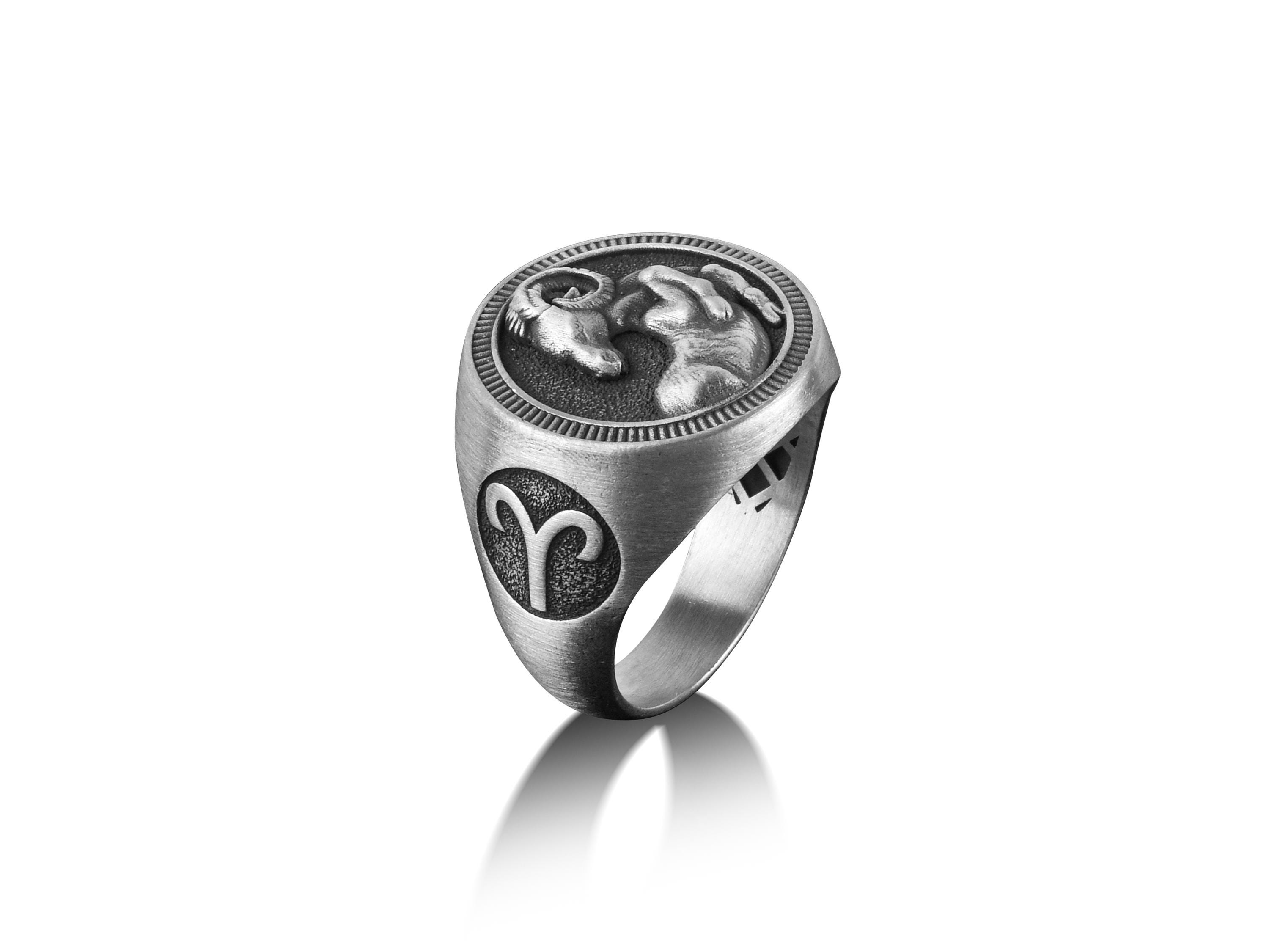 Aries Zodiac Signet Ring for Men, Male Pinky Ring With Intaglio Zodiac ...