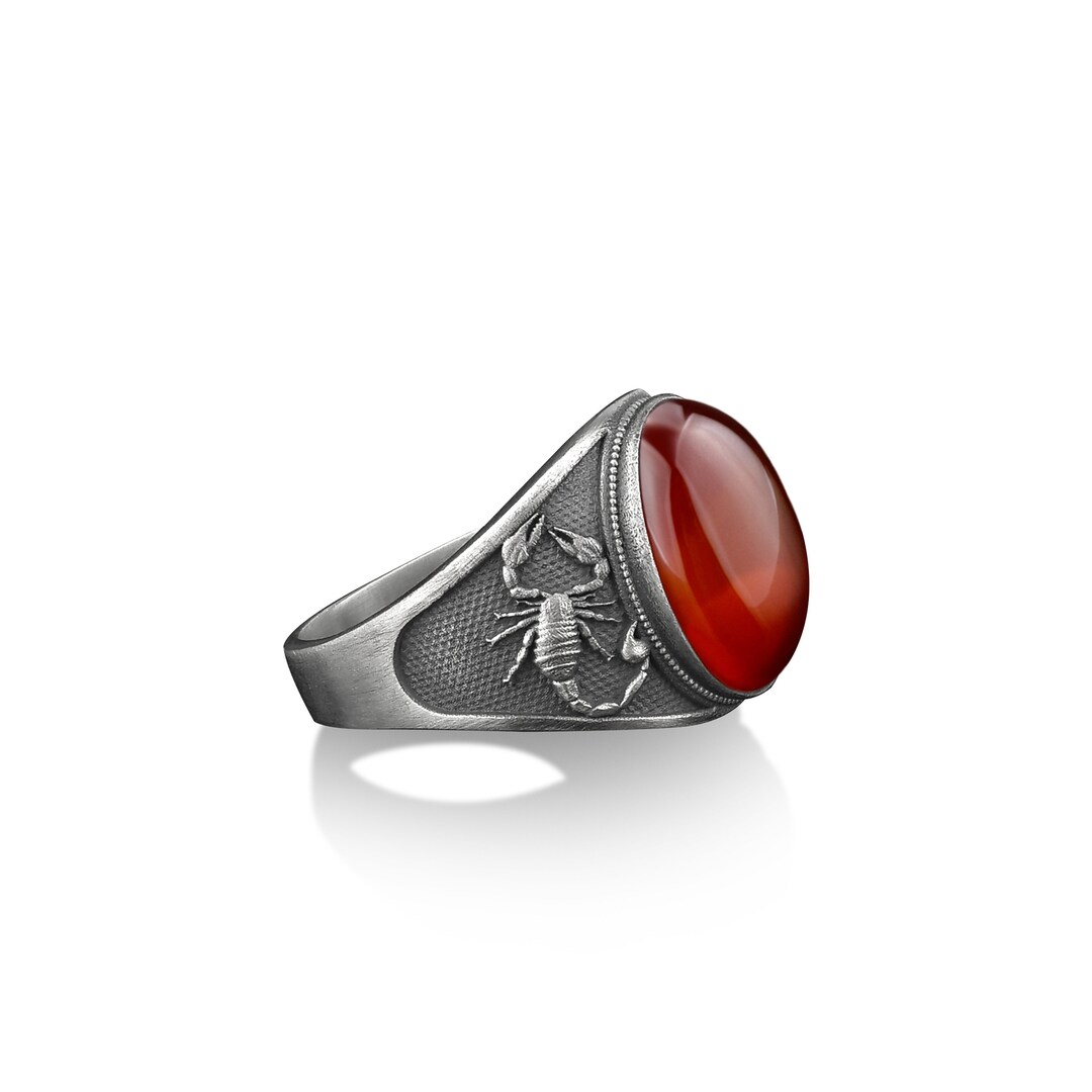 925 Sterling Silver Scorpion Signet Men Ring With Carnelian Stone, Red ...