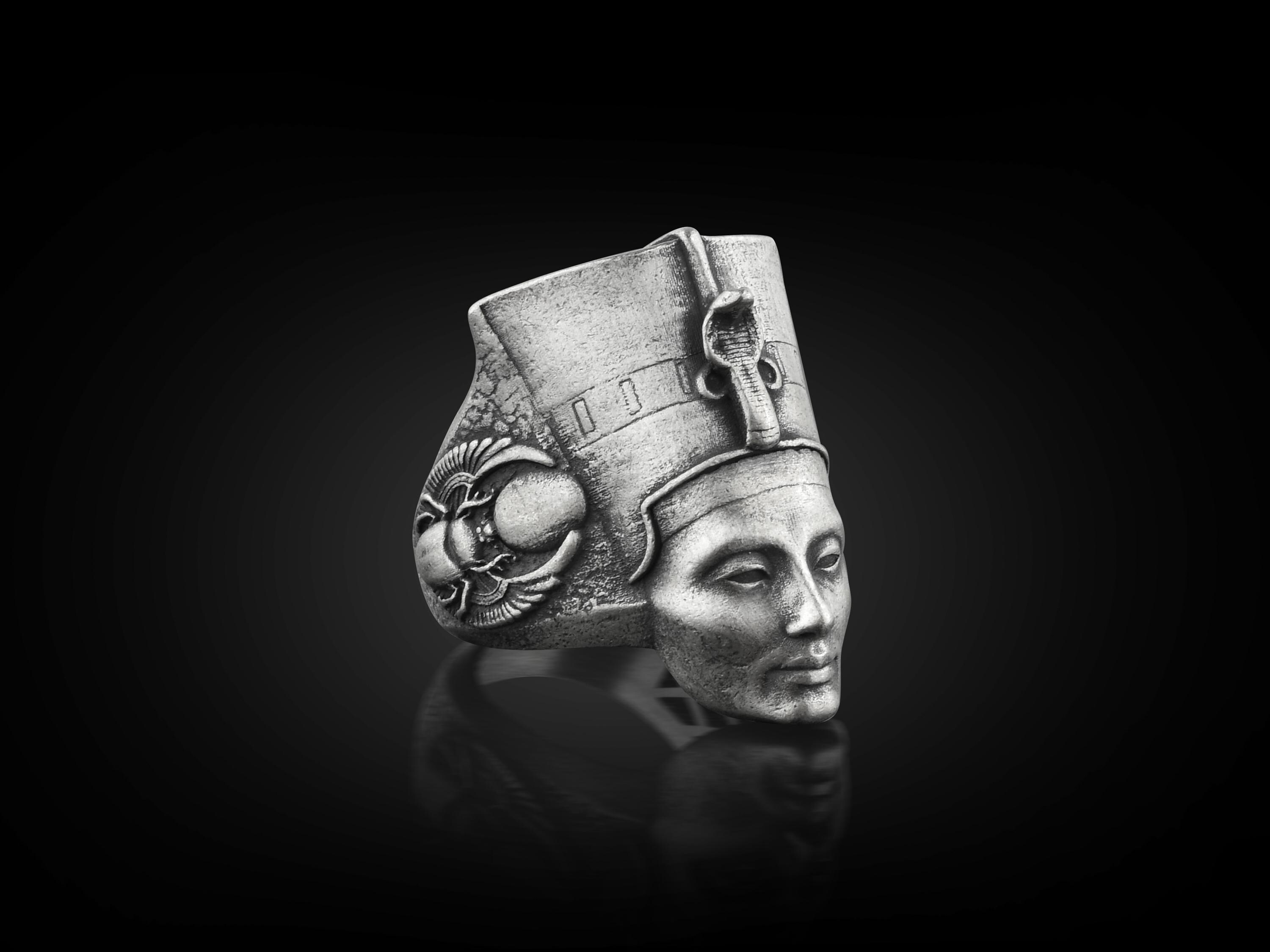 Nefertiti Queen of Ancient Egypt Ring, Engraved Scarab on Side Egyptian ...