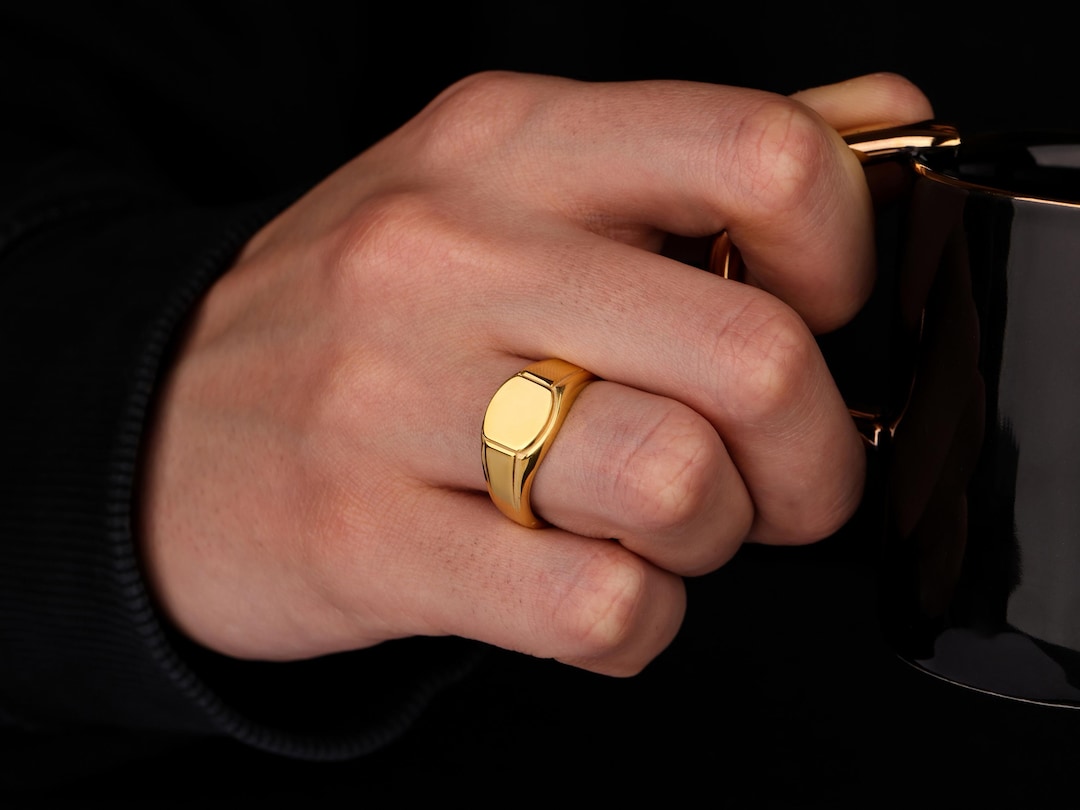 Cool 10k Gold Men Ring, Plain 14k Gold Pinky Signet Ring for Men, 10k ...