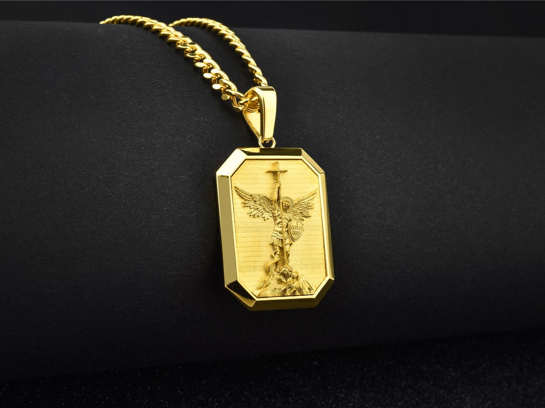Archangel Saint Michael 21k Gold Men Charm Necklace, Orthodox Archangel ...