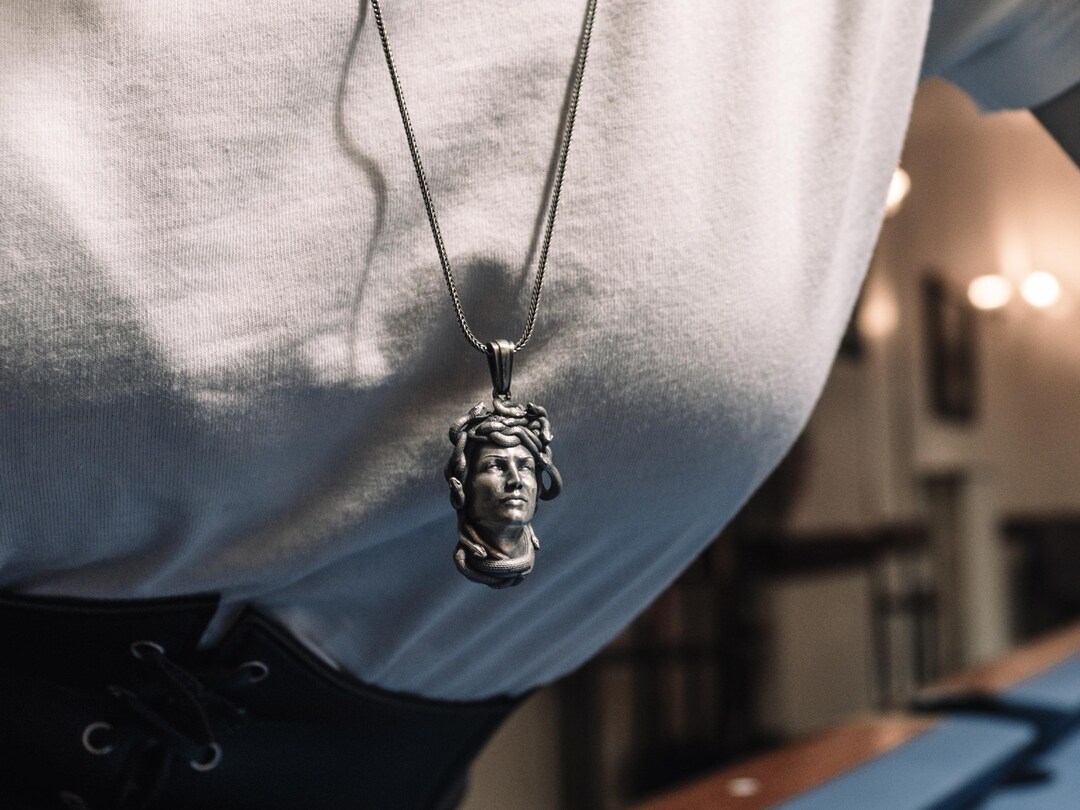 Handmade Gorgon Medusa Necklace for Men in Sterling Silver, Greek ...