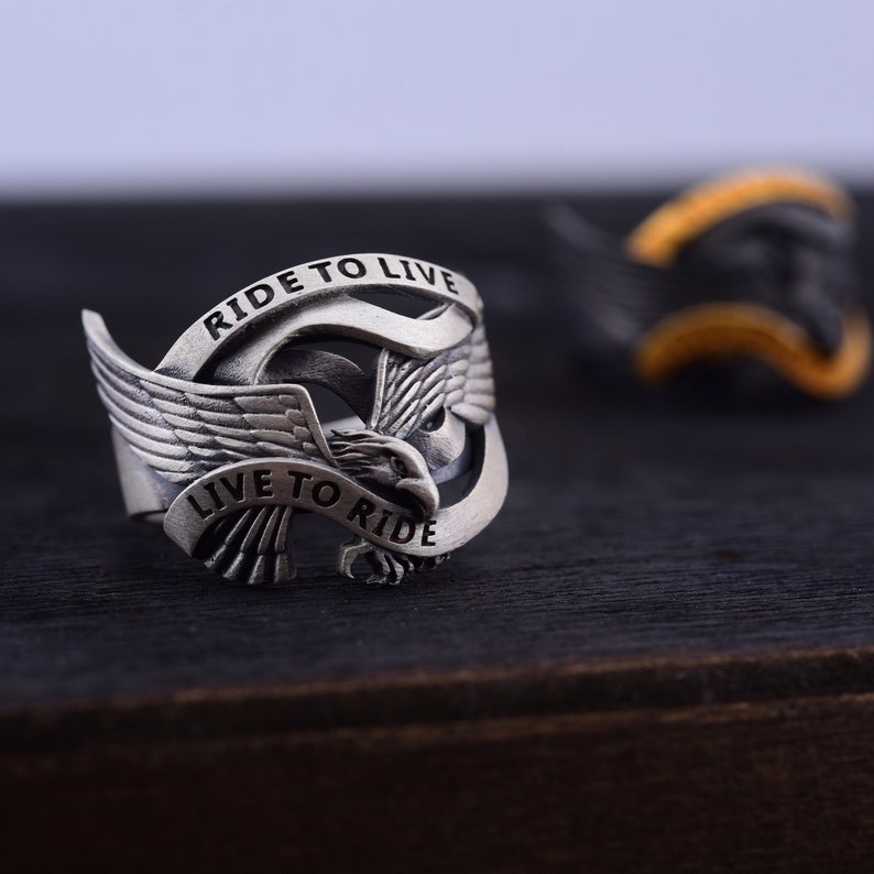 Silver Eagle Men Ring Sterling Silver Falcon Rings Ride to | Etsy