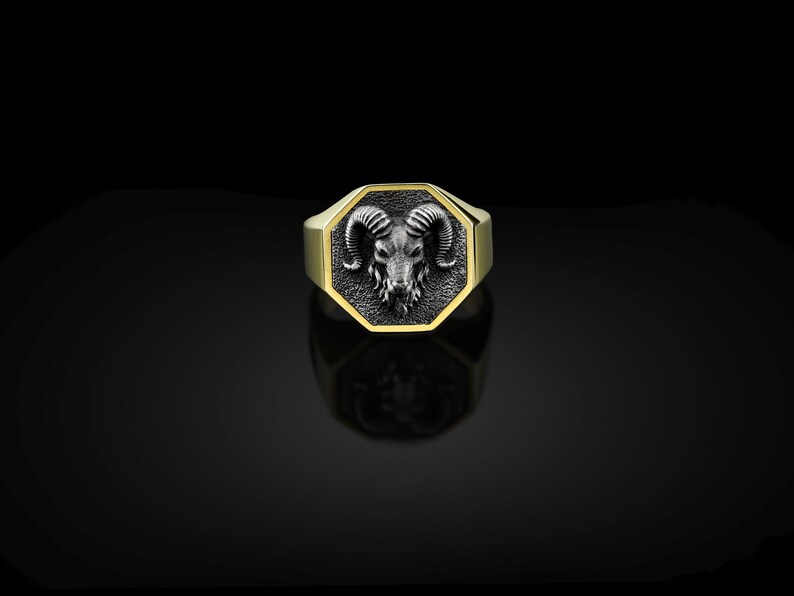 Zodiac Aries Ram Signet Ring for Men Ram Head Silver Men - Etsy