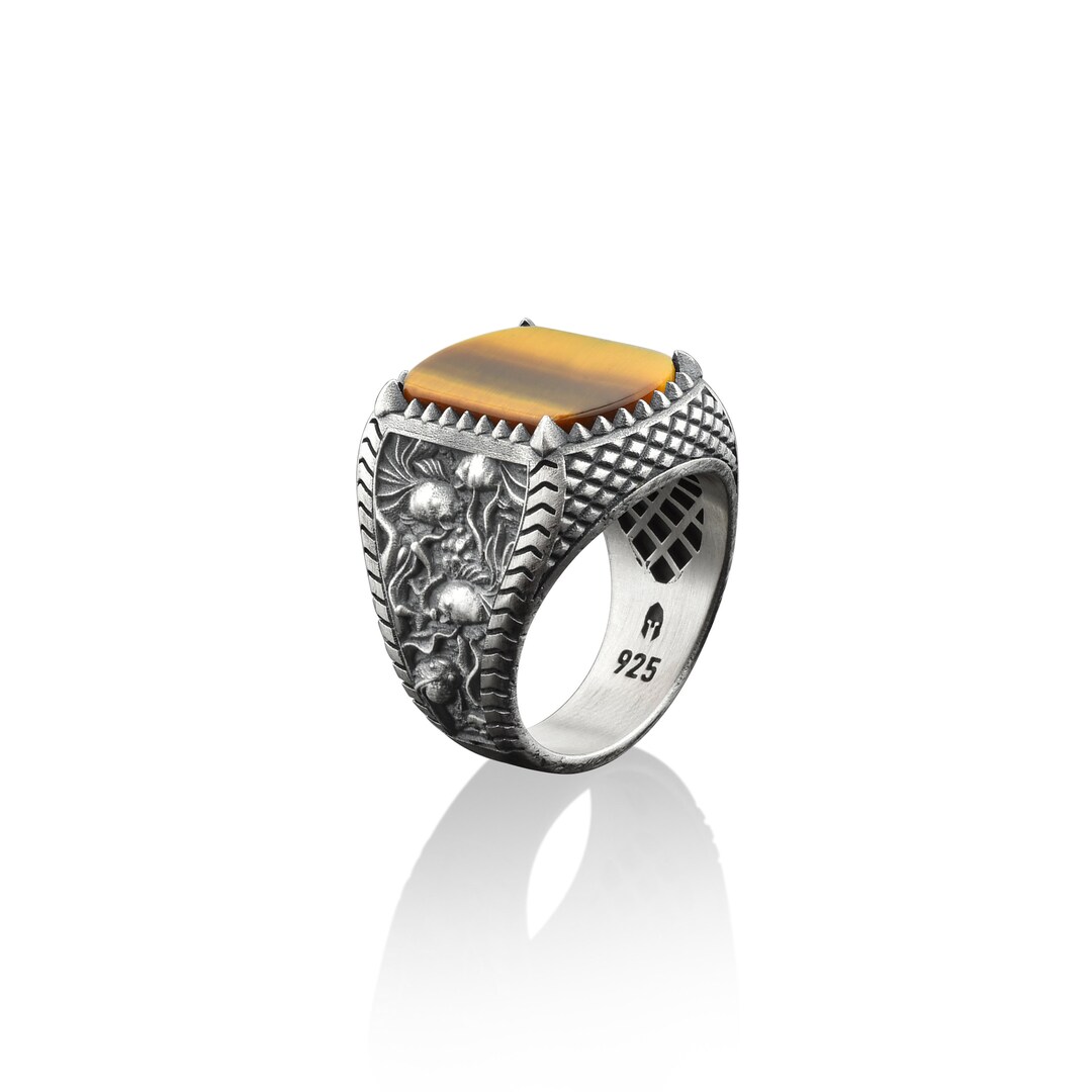 925 Sterling Silver Unique Under the Sea Theme Signet Men Ring for Men ...