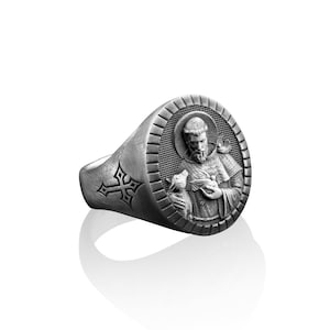 Saint Francis Oxidized Signet Ring for Men, Christian Religious ...