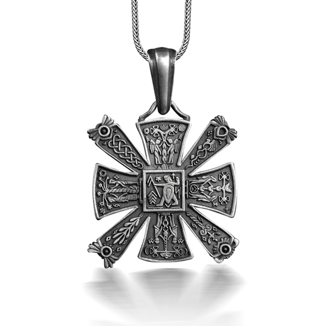 Slavic Cross Necklace With Hieroglyphics, Slavic Symbols on Cross ...