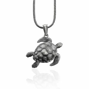 Sterling Silver Handmade Sea Turtle Necklace, Big Turtle Men Pendant ...