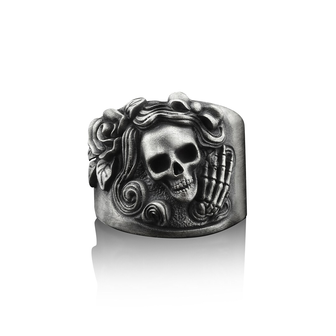 Skull With Hand Skeleton Handmade Sterling Silver Ring, Skull Gothic ...