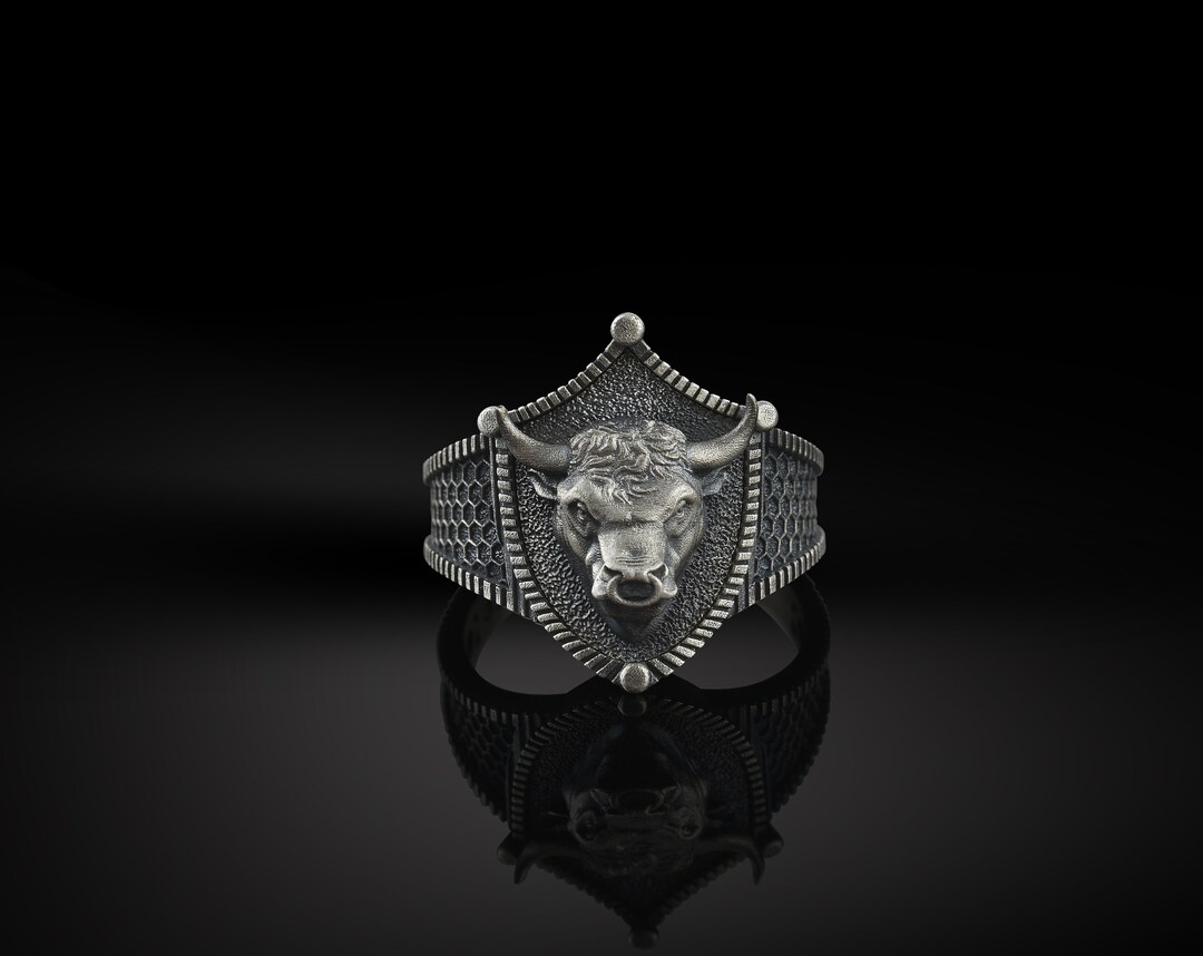 Bull Head Mens Ring Silver Bull Ring Silver Shield Mens - Etsy
