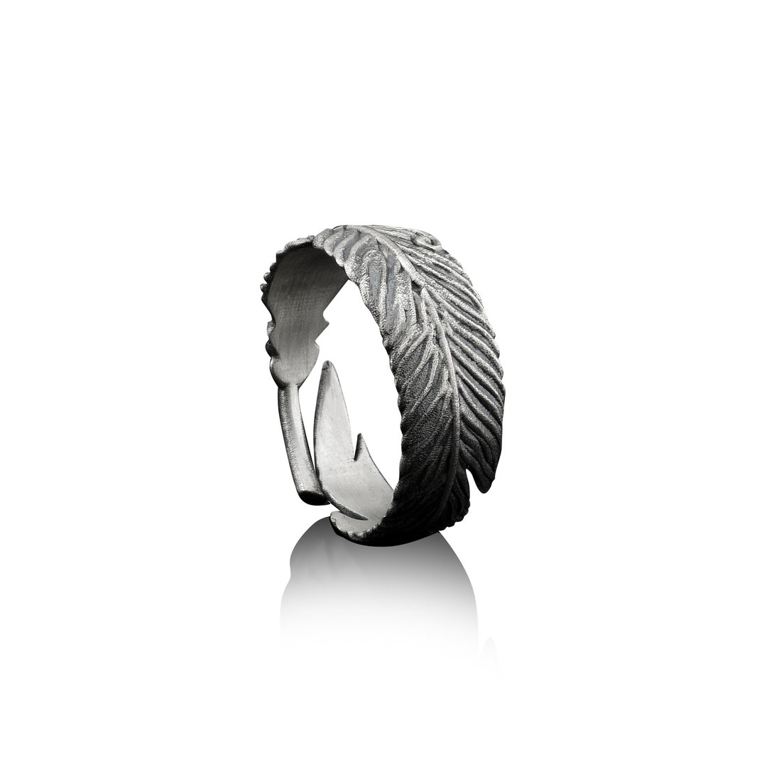 Feather Handmade Sterling Silver Men Wedding Ring, Angel Wing's Feather ...
