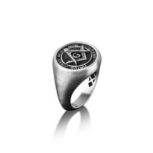 Masonic Pinky Signet Ring in Silver, Freemason Ring for Husband in ...
