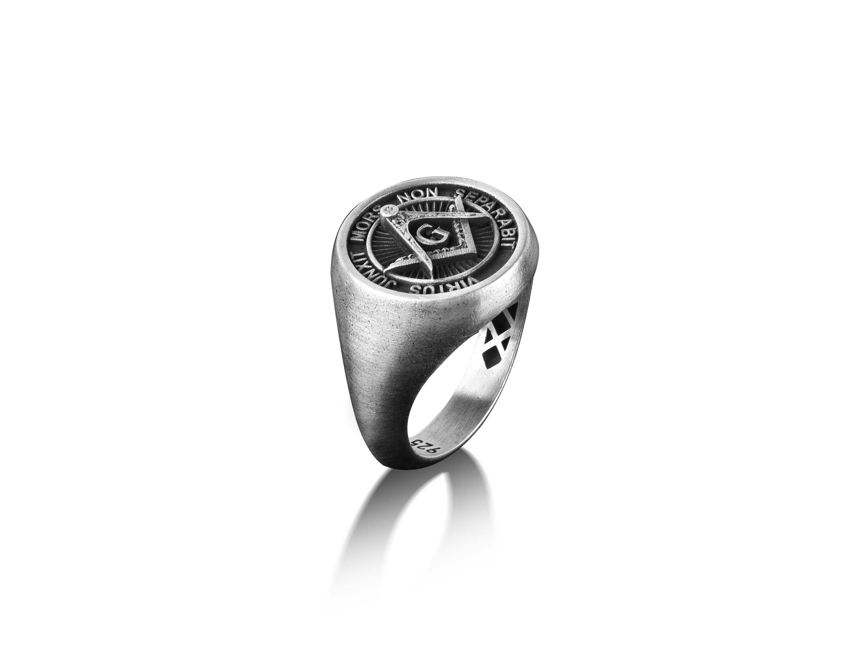 Masonic Pinky Signet Ring in Silver, Freemason Ring for Husband in ...