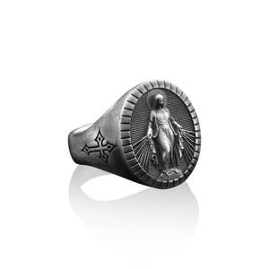 Handmade Virgin Mary Miraculous Signet Ring for Mens, Holy Mother ...