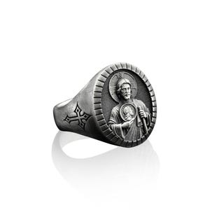 Handmade Saint Jude Signet Ring for Mens, Sterling Silver Religious ...