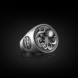 Aquarius Zodiac Sign Pinky Silver Ring for Men, Zodiac Pinky Signet ...