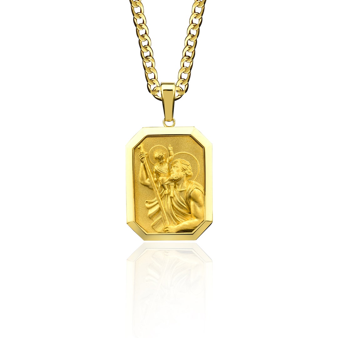 Personalized 14K Gold Saint Christopher Men Necklace, 10K St ...