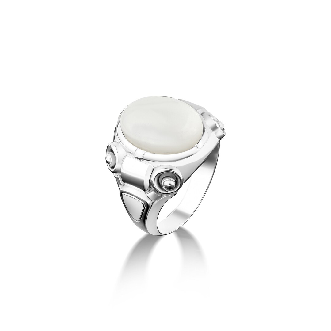 Moonstone Cyberpunk Oval Ring in 925 Sterling Silver, Pearl Stone ...