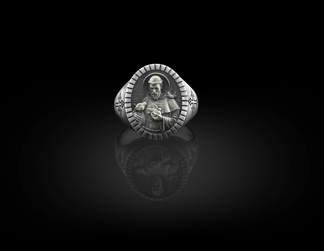 Saint Francis Oxidized Signet Ring for Men Christian - Etsy