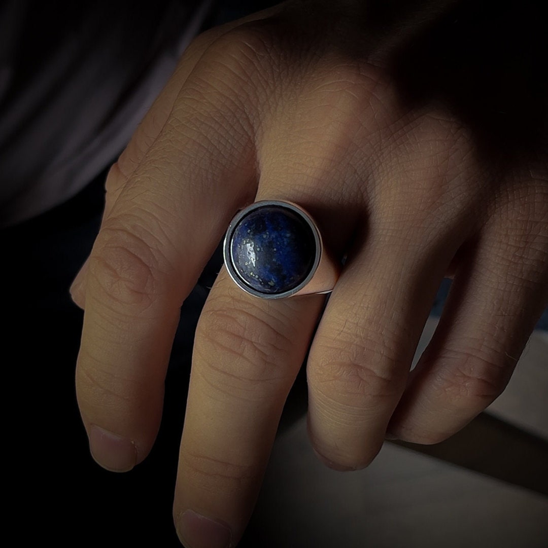Large Blue Lapis Wolf Paw Minimalist Ring for Men, Lapis Lazuli Ring ...