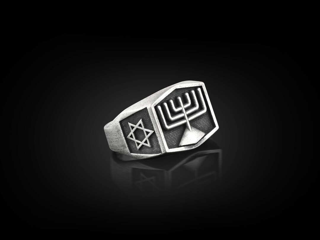 Menorah Jewish Pinky Signet Ring Men Star of David Ring in - Etsy