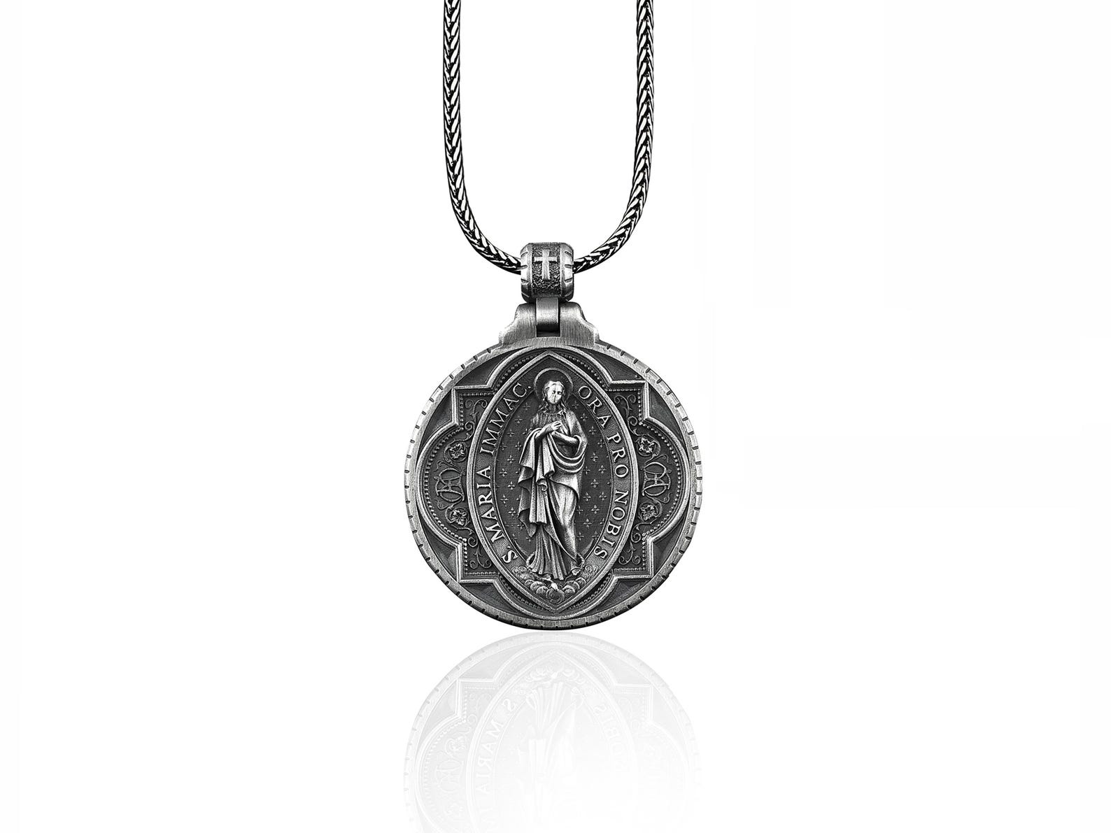 Virgin Mary Immaculate Men Medallion, Immaculate Mens Necklace, Holy ...