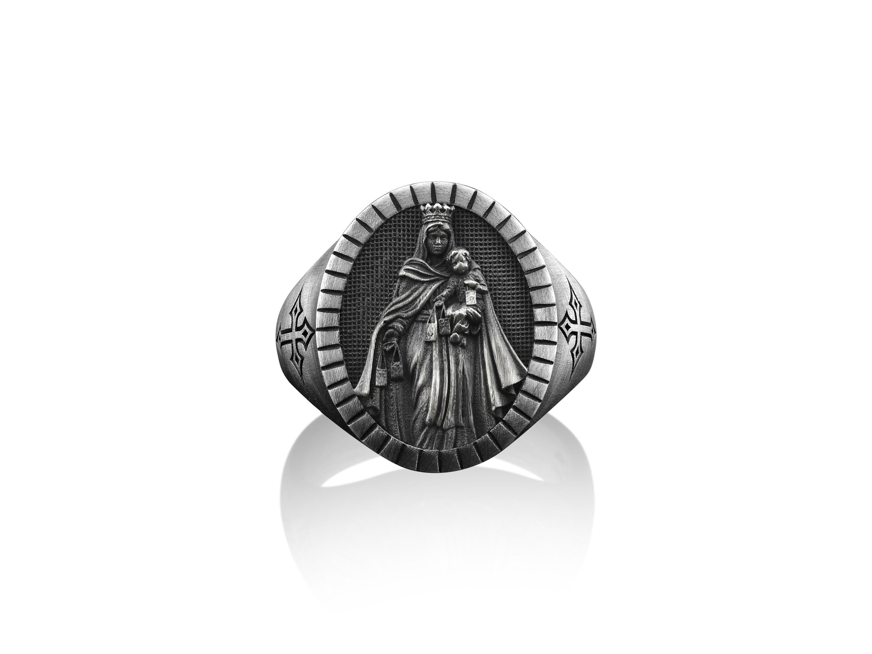 Christian Virgen Del Carmen Silver Ring for Men, Religious Holy Mother ...