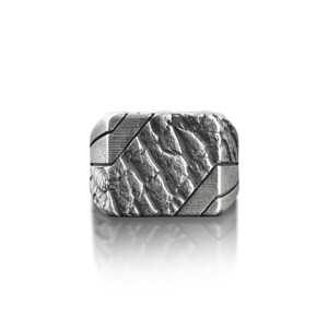 Rock Surface Textured Ring for Men, Oxidized Square Mens Signet Ring in ...