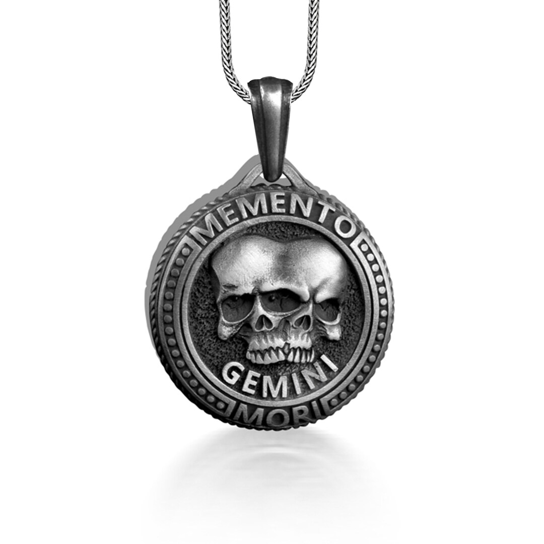 Gemini Memento Mori Necklace for Men in Silver, Zodiac Coin Necklace ...